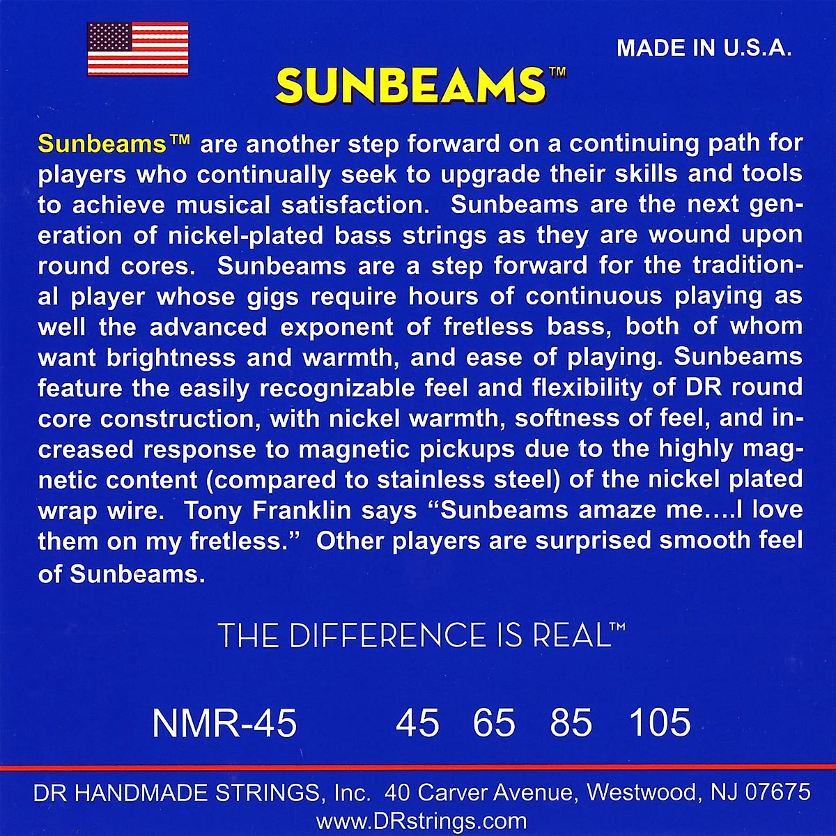 DR Strings Sunbeam - Nickel Plated Round Core Bass 45-105