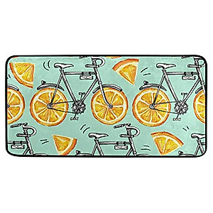 ALAZA Kitchen Mats for Floor, Yellow Lemon Kitchen Rug Doormat for Kitchen Bathroom Decor 39 x 20 Inch Bicycles with Orange Wheels
