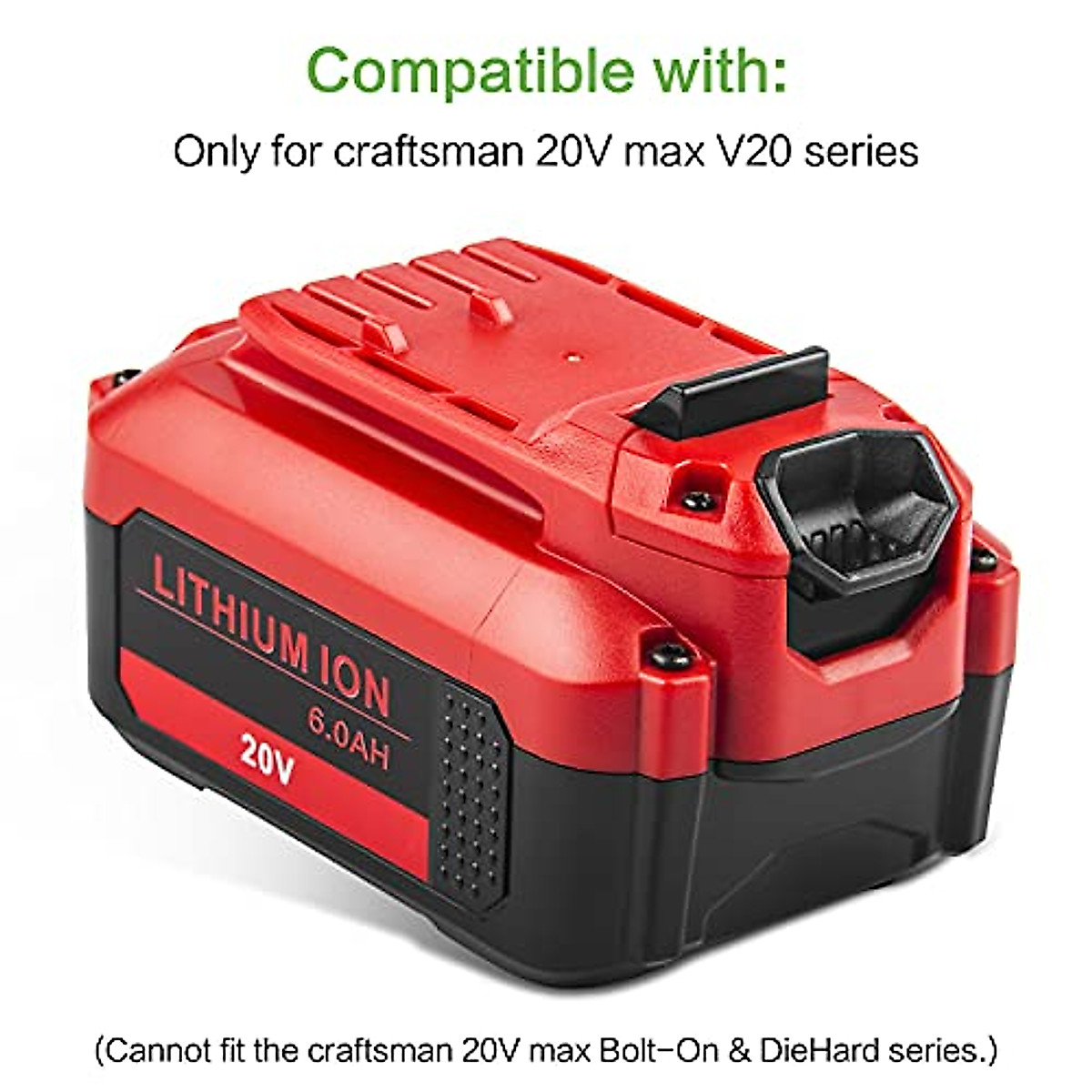 HERISKEER Replacement Battery 6.0 AH for Craftsman 20V Battery, V20 Series, Lithium-ion, 2-Pack, (CMCB204/ CMCB202)