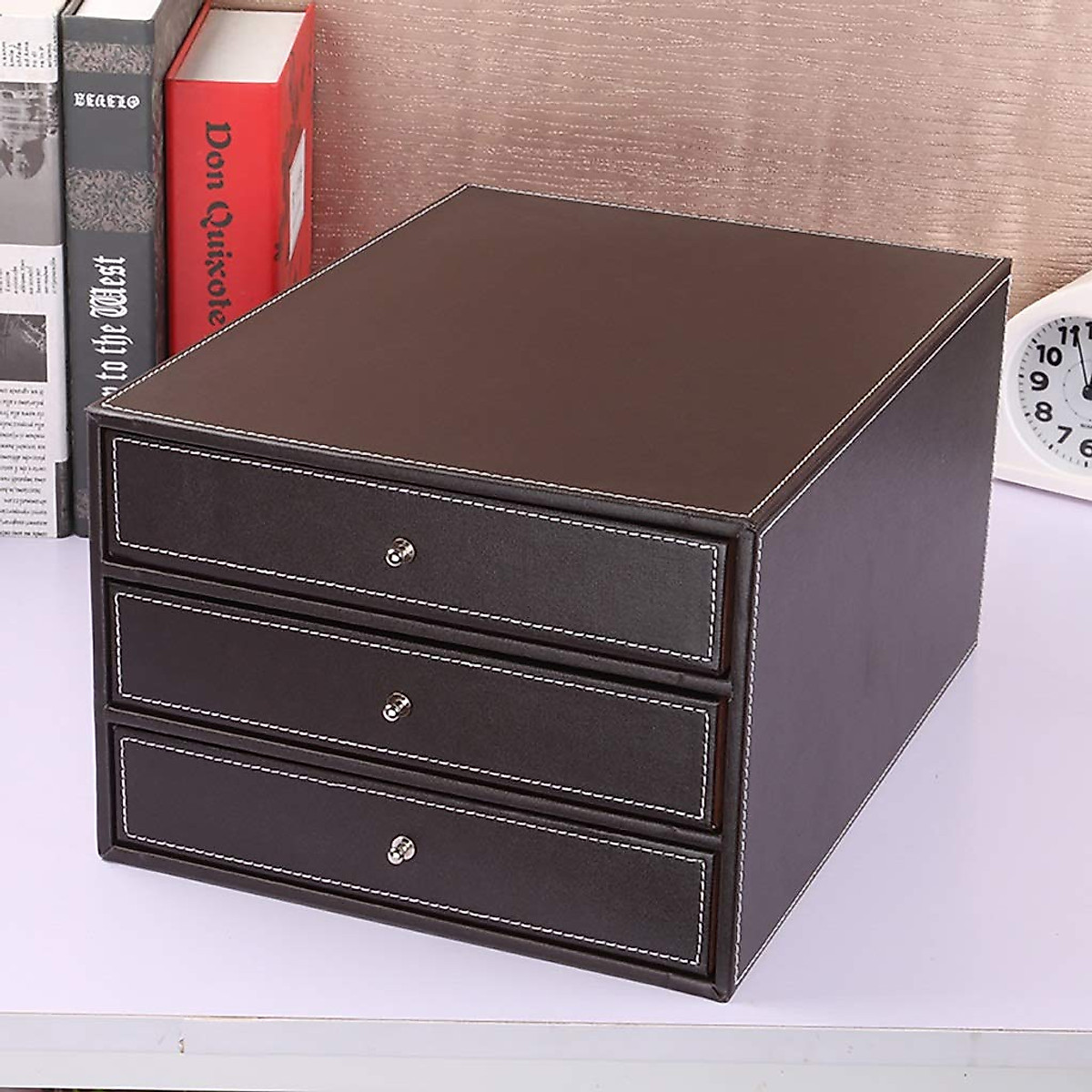 LEYT 3Drawer Organizer，Multi-Functional Leather File Cabinet Office Supplies Desktop Storage-2Color (Color : A1)