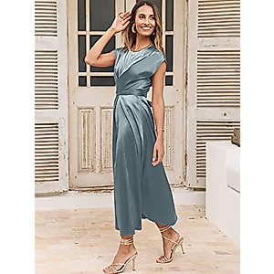 ANRABESS Women's 2023 Formal Dress for Women Summer Maxi Elegant Satin Cocktail Dress Sleeveless Wrap A-Line Flowy Midi Wedding Guest Silk Semi Formal Dress 916huilan-S Grey Blue