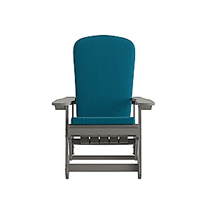 Flash Furniture Savannah Rocking Adirondack Chairs Poly Resin Frame All-Weather Cushions-Indoor/Outdoor Use, Set of 2, Gray/Teal