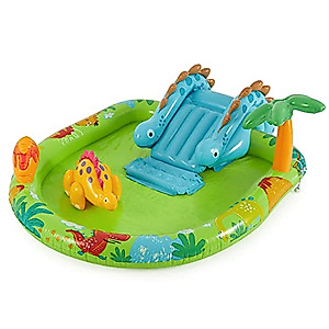 Intex 57166EP Little Dino Dinosaur Themed Inflatable Backyard Pool Play Center with Palm Tree Sprayer, Mini Slide, and Inflatable Dinosaur