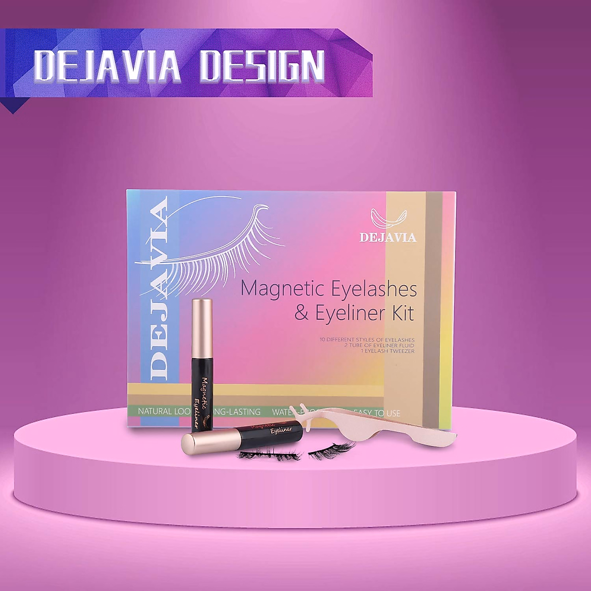 Magnetic Eyelashes with Eyeliner Kit- 10 Pairs Premium 3D Natural Look Reusable Eyelashes with Tweezers Applicator, Strong Magnetic Eyeliner and Lashes Set by DEJAVIA, No Glue Needed