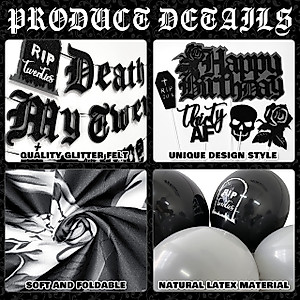 WHYMEO 30th Birthday Party Decorations Pack 97Pcs,Death to My 20s Supplies Including Banner Garland Backdrop Tablecloth Rip Sash Cake Toppers Balloon Set for Funeral Youth Funny Thirtieth Party,Black