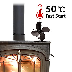 Japard 4 Blades Heat Fan for Wood Stove, Thermal Fan for Wood Stove, Wood Burner Fans for Circulating Warm, Wood Stove Fan Non Electric Heat Powered, Log Wood Stove Oil Fan