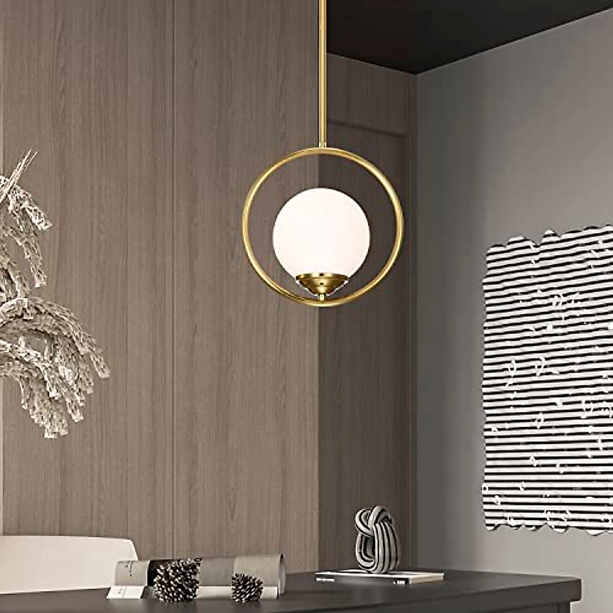 LaLuLa Modern Gold Pendant Lights 1-Light Frosted Glass Pendant Light Fixture Pendant Lights for Kitchen Island