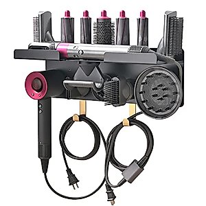 Affogato Wall Mount Holder for Dyson Airwrap Styler Supersonic Hair Dryer, Wall Mounted Organizer for Storage Attachments, Rack with Hooks for Accessories Nozzles Barrels Brushes