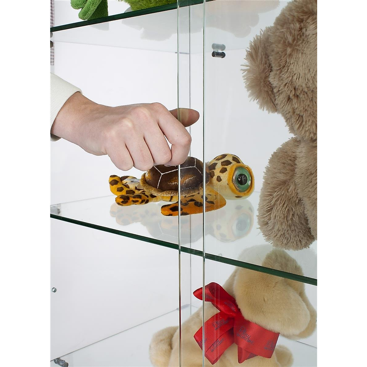 Displays2go Glass Curio Cabinetry for Retail Stores, LED Side Lighting, Tempered Glass Shelves, MDF Base – Cherry Wood Finish (GTEC48LEDC)