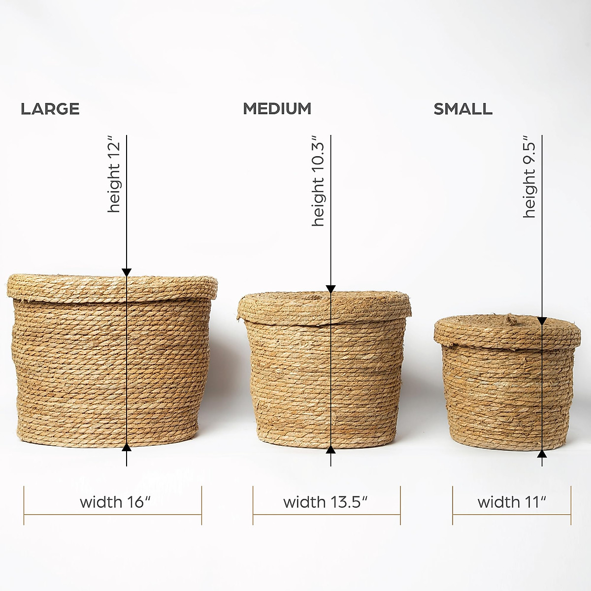 Handcrafted Seagrass basket with lid. Decorative Baskets for storage. Natural rope basket with lid. Woven Seagrass baskets for blankets. Round decorative basket. (Medium)