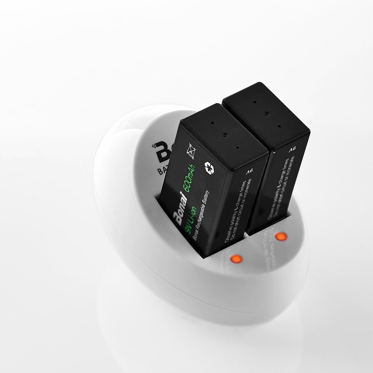 BONAI 9V Charger,2 Bay Independent Smart Battery Charger for 9V Rechargeable Li-ion & Ni-MH Batteries