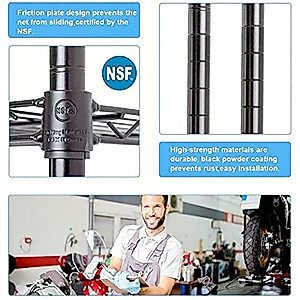 HHS Storage Shelf Metal Shelves Wheels Wire Shelving Unit 48 x 18 x 82(2100LBS) Sturdy Steel 6 Tier Layer Rack Casters for Restaurant Garage Pantry Kitchen Garage Rack Black (A776Black)