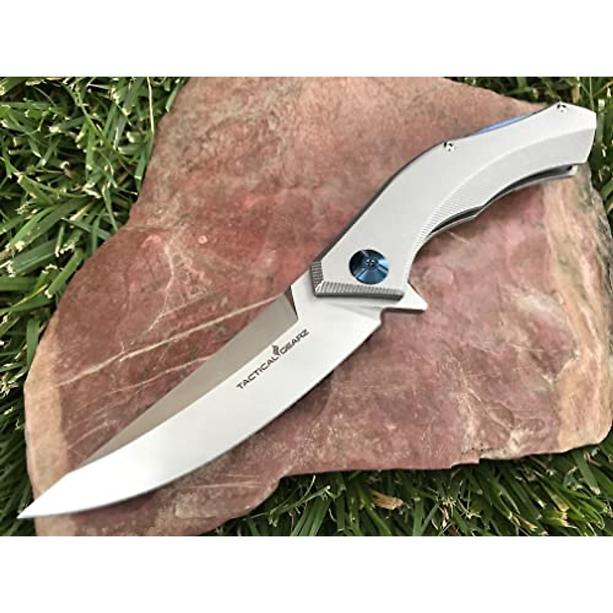 TACTICAL GEARZ Pocket Knife for EDC! Stonewashed Stainless Steel Handle! D2 Steel Blade! Includes Sheath! (Triton S)