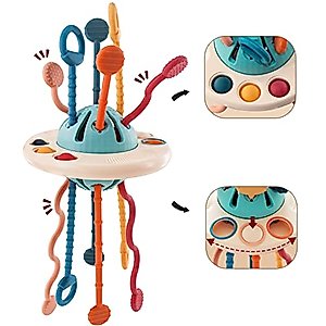 pamexin Montessori Toys for 18M+, Food Grade Silicone Pull String Activity Toy, Sensory Toys for Toddlers, Travel Toys for Babies, Baby Toys Fine Motor Skills Toys Gift for 18m+
