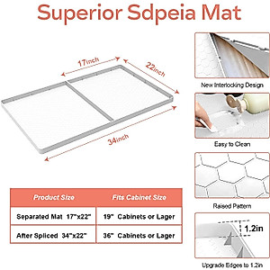 Sdpeia Under Sink Mat, Upgrade 2 PCS Set Interlocking Kitchen Bathroom Cabinet Mats Waterproof Silicone Undersink Tray Up to 3.8 Gallons 34 inx 22 in Splicable Mat (White)