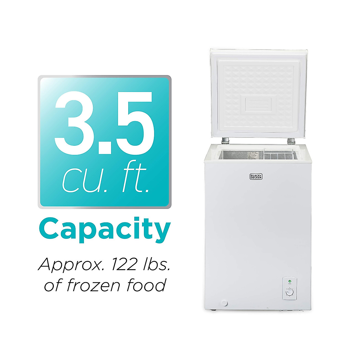 BLACK+DECKER 3.5 Cu. Ft. Chest Freezer, Holds up to 122 Lbs. of Frozen Food with Organizer Basket, BCFK356, White