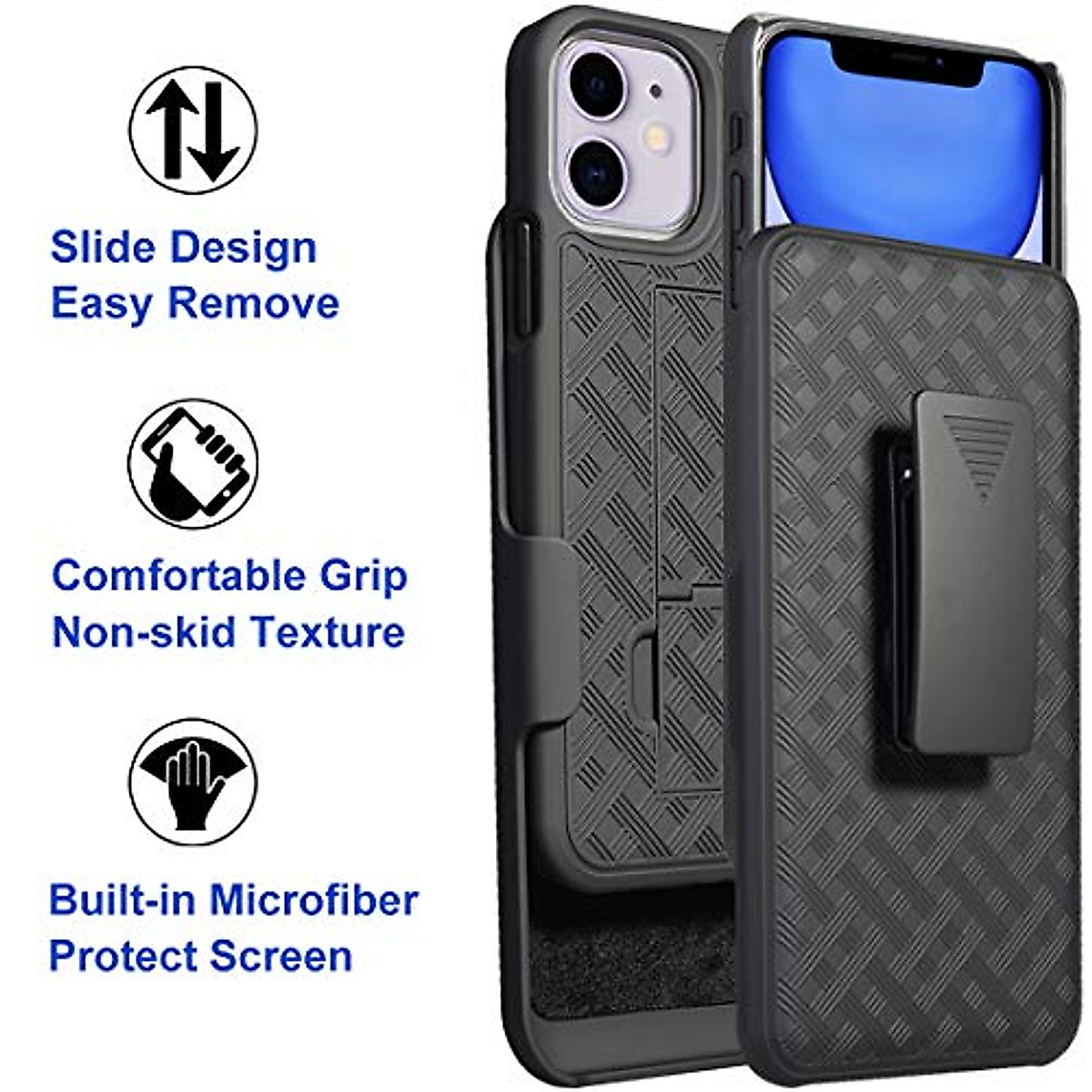 Ailiber Compatible with iPhone 11 with Screen Protector, iPhone11 Belt Clip Holster, Kickstand Holder Rugged Full Body Shockproof Armor 2in1 Slim Protective Cover for iPhone 11 6.1 inch - Black