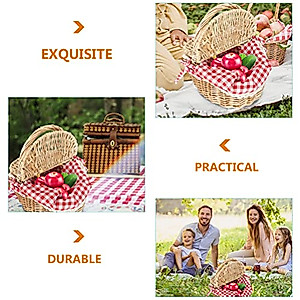 BESPORTBLE Bread Storage Basket Handheld Basket Outdoor Picnic Basket with Double Lids