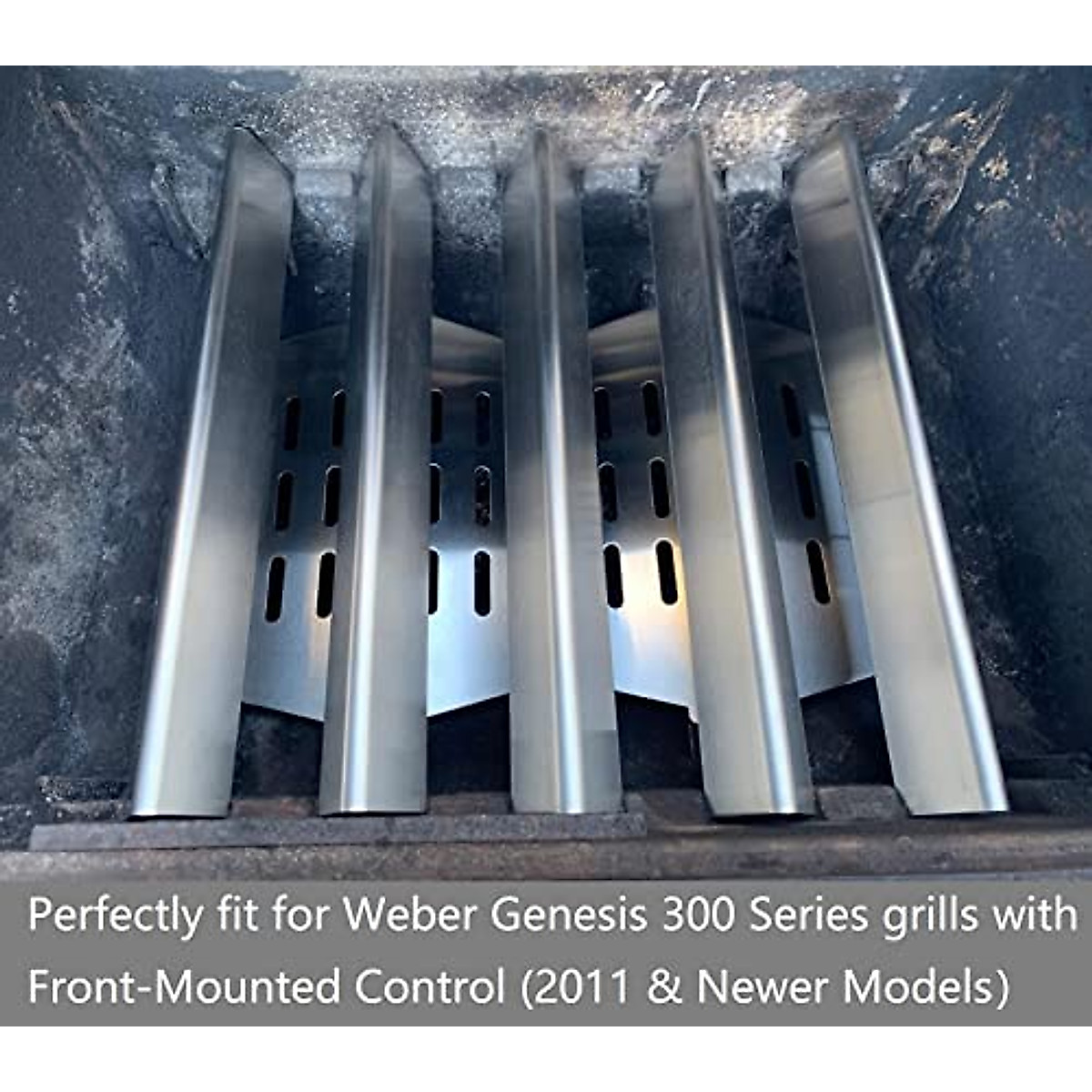 GasSaf 17.5 inch flavorizer bar and Heat Deflector Replacement for Weber 7620 7622, Genesis 300 Series E310 E320 E330 EP310 EP320 EP330 with Front Control Knob(2011&Newer)