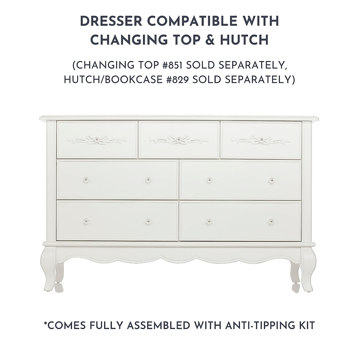 Evolur Aurora 7 Drawer Double Dresser, Frost