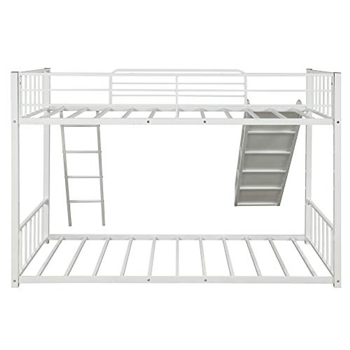 Metal Loft Bunk Bed with Slide and Ladder, Multifunctional Design, with Safety Guard Rails for Kids Teens Adults/Easy to Assemble/No Box Spring Required (White)