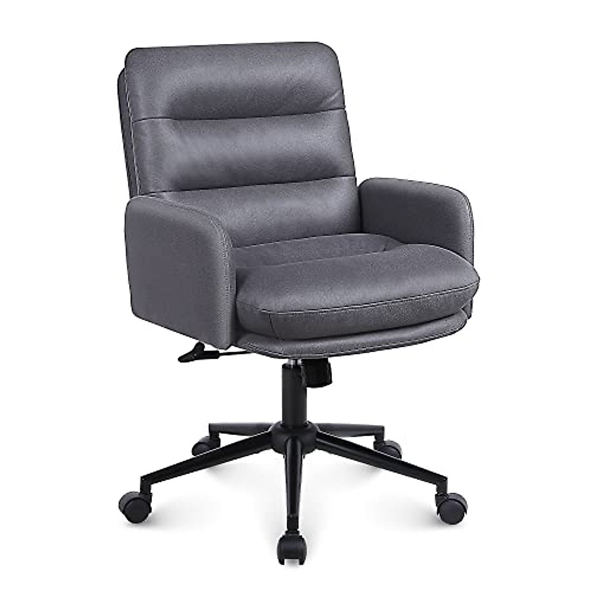 Youhauchair Adjustable Home Office Chair, Modern Mid Back Computer Desk Chair with Wheels, Ergonomic Upholstered Swivel Chair, Grey