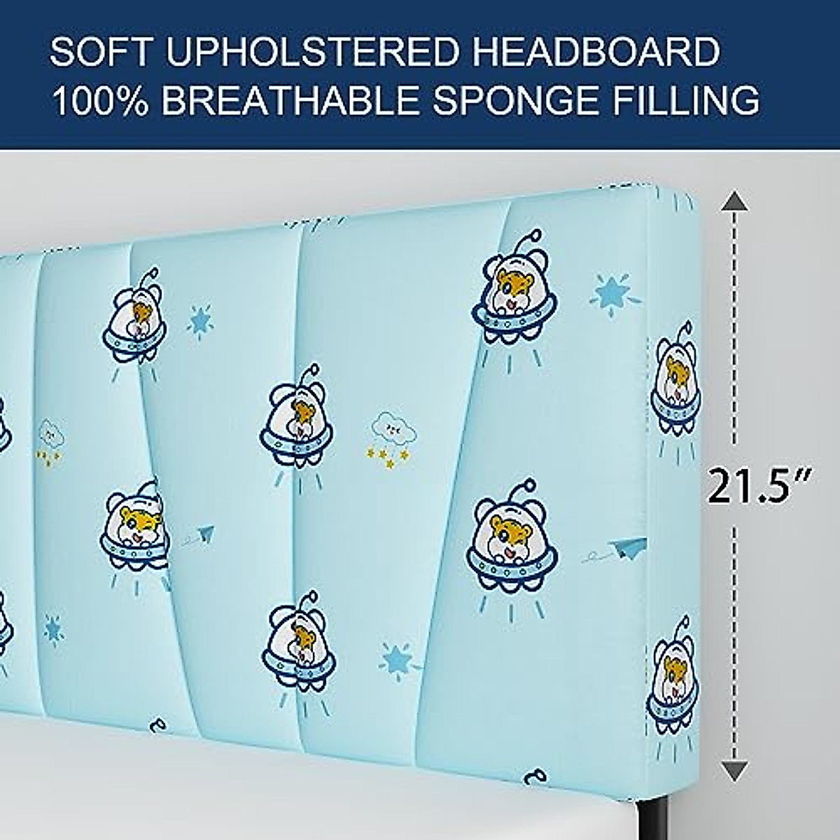 Molblly Twin Bed Frame Upholstered Platform with Headboard and Strong Wooden Slats, Strong Weight Capacity, Non-Slip and Noise-Free,No Box Spring Needed, Easy Assembly,Light Blue