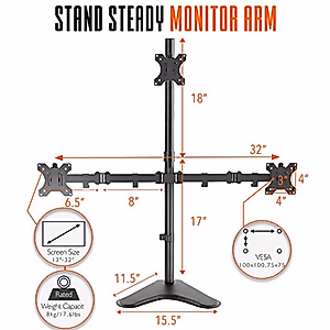 Stand Steady Triple Monitor Desk Stand with Tabletop Base, for Home or Office Use, Height Adjustable Computer Monitor Stand with Full Articulation VESA Mounts, Fits Most LCD/LED Monitors 13-32 Inches