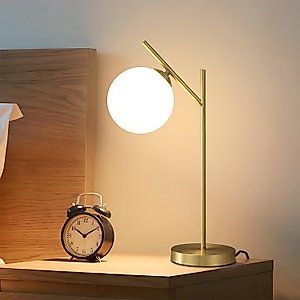 Fulesi Globe Table Lamp with Milky White Glass Globe Shade - Contemporary Brass Metal Bedside Lamp for Bedroom, Living Room, Study Room (H19.2)