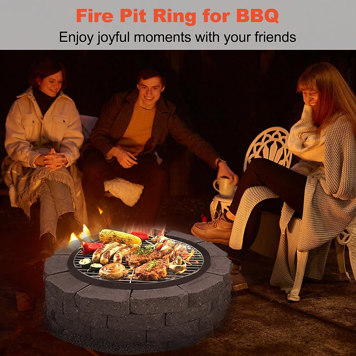 Koutemie Outdoor Fire Pit Ring Liner 40-Inch Outer/36-Inch Inner Diameter, Heavy Duty Solid Metal Steel Round Firepit Rim Insert for Outside DIY Campfire Ring Above or In-Ground, Black