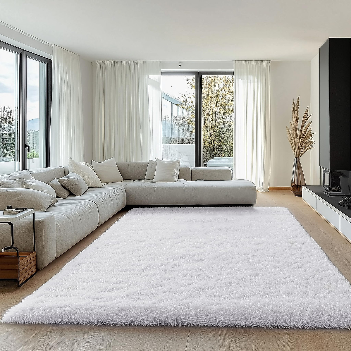 PAGISOFE Soft Comfy White Area Rugs for Bedroom Boys Living Room Fluffy Shag Furry Carpet for Kids Room Soft Shaggy Bedside Cream Rug, Plush Office Rugs Indoor Floor Rugs 4' x 6', Nursery