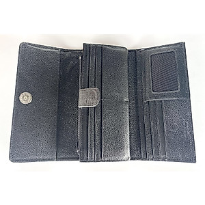 Julie Genuine Real Ostrich Skin Leather Trifold Clutch Long Black Wallet