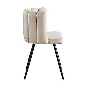 CLIPOP Living Room Barrel Accent Chair, Modern Velvet Kitchen Dining Chair, Vanity Chair with Metal Leg, Scalloped Silhouette, Cozy and Soft Padded, Armless Leisure Makeup Chair for Bedroom, Cream