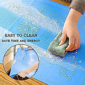 Silicone Baking Mat for Pastry Rolling Dough with Measurements,19.7" x 15.7" BPA Free Non stick and Non Slip Blue Table Sheet Baking Supplies for Bake Pizza Cake