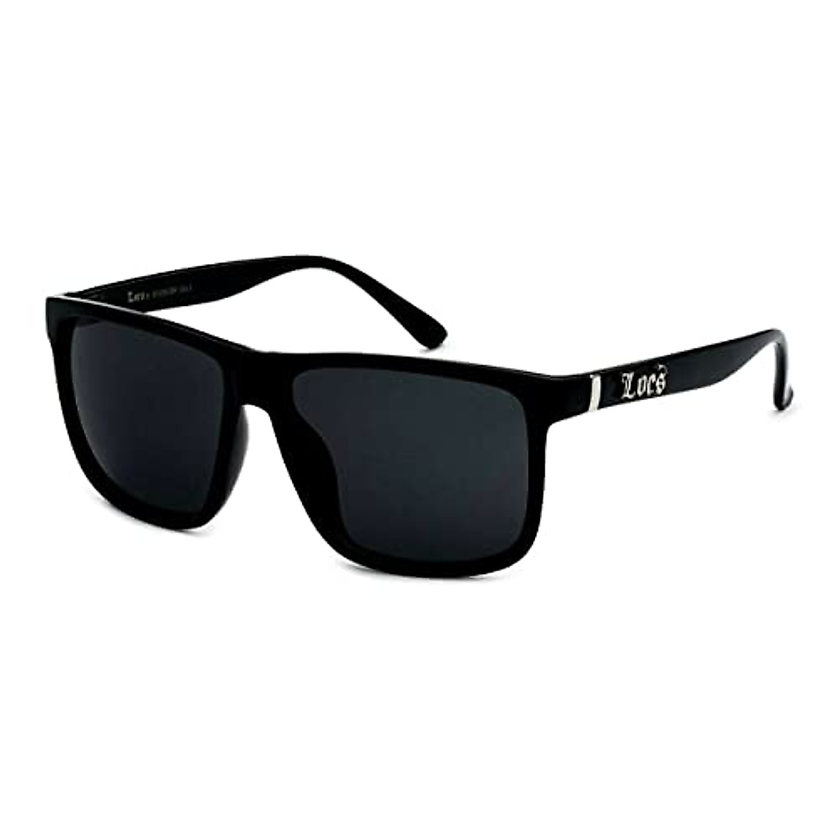 Locs Gangster Oversized Rectangular Horn Rim Sunglasses All Black, mens
