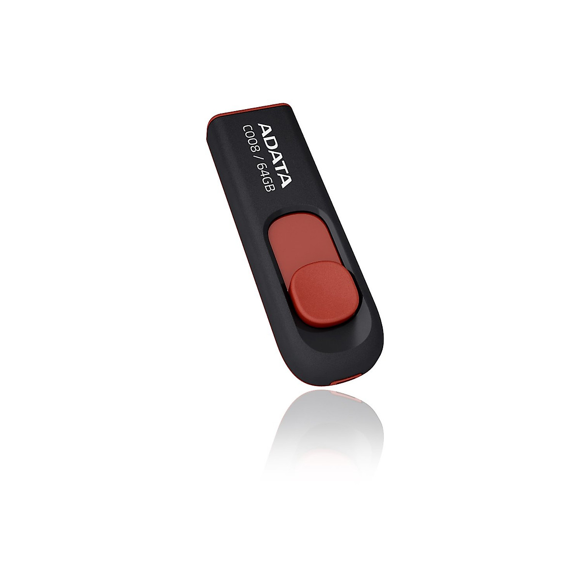 ADATA C008 64GB USB 2.0 Retractable Capless Flash Drive, Black/RED (AC008-64G-RKD)
