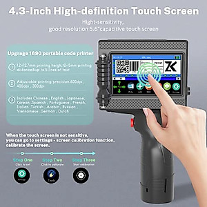 Portable upgrading handheld inkjet printer ZK-1690 with 4.3 Inch Touch Screen Quick-Drying Handheld Inkjet Printer (Support 22 Languages Including English, German, French, Japanese, Italian, etc.)