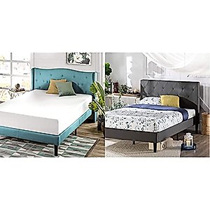 Zinus 10 Inch Green Tea Memory Foam Mattress/CertiPUR-US Certified, Queen & Shalini Upholstered Platform Bed Frame/Mattress Foundation/Wood Slat Support, Dark Grey, Queen