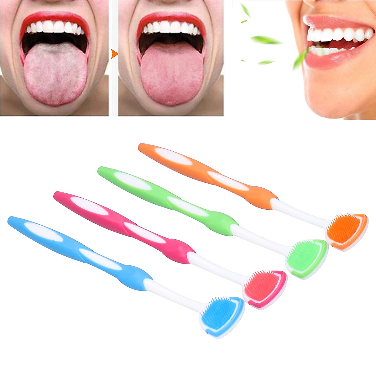 Tongue Cleaner for Adults Kids 4pcs Plastic Tongue Scraper Travel Portable Tongue Brush for Oral Care, Freshen Breath, Fight Bad Breath