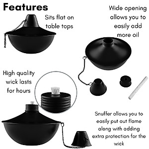 BIRDROCK HOME Tahitian Tabletop Citronella Lamp Torches - Easy Refill Metal Lanterns with Flickering Flame for Decorative Backyard, Deck & Outdoor Patio Lighting - Refillable Design - Black, Pack of 2