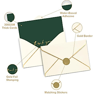 AZAZA 24 PCS Thank You Cards with Envelopes 4x6, Green Wedding Thank You Cards,Blank Thank You Notes for Baby Shower, Bridal Shower, Graduation (Green)