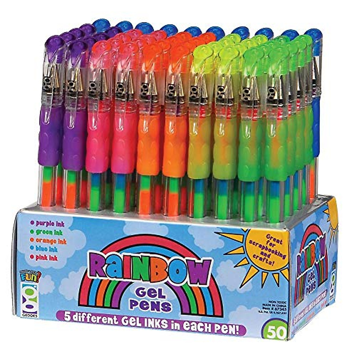 Raymond Geddes Rainbow Color Assorted Gel Pens (Pack of 50)