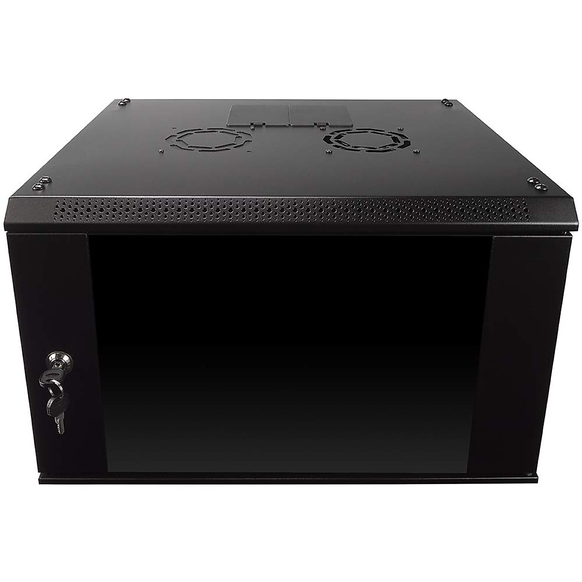 NavePoint 6U Server Rack Enclosure with Glass Door, Cooling Fan, Locks, & Removable Side Panels - 6U Wall Mount Network Cabinet 19 Inch Rack 17.7 Inches Deep