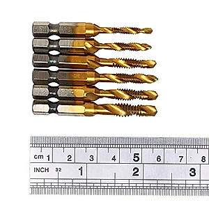 AUTOTOOLHOME 6 Pack Titanium Combination Drill Tap Bit Set Screw Tapping SAE 6-32NC 8-32NC 10-24NC 10-32NC 12-24NC 1/4-20NC