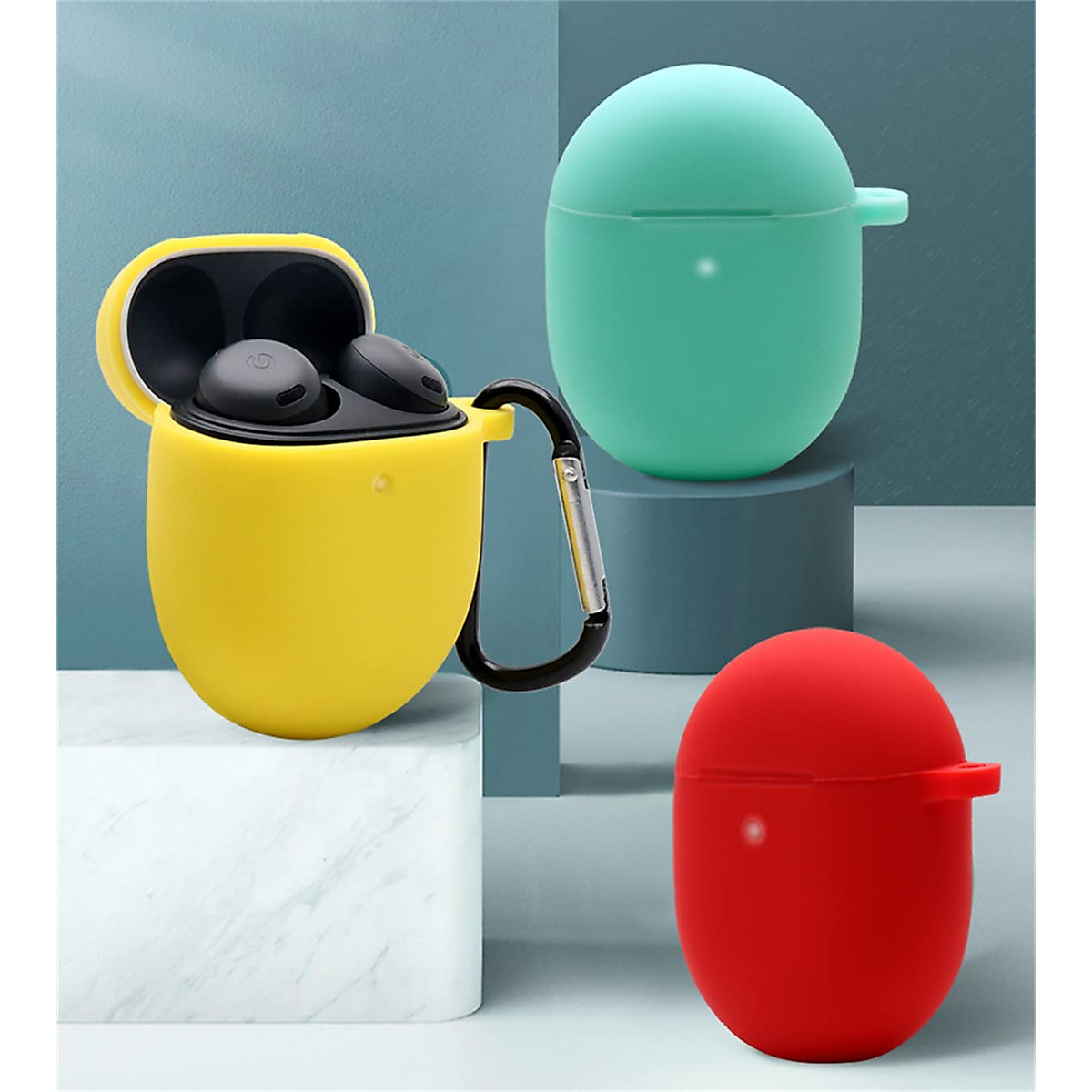 for Google Pixel Buds Pro Silicone Case Anti-Fall Anti-Scratch Shockproof Protective Cover with Keychain (Yellow)