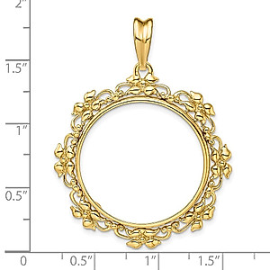 Roy Rose Jewelry Gold Coin Pendant Mounting - 27mm Coin Size - Flower Blossom Filigree Design Frame - 14K Yellow Gold - Prong Set with Bail