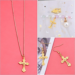 Aylifu 40pcs Golden Rosary Cross Charms and Center Miraculous Medal with Maria Crucifix Cross Pendants and Oval Chandelier Links for Easter Holidays Rosary Jewelry Making, 4 Styles