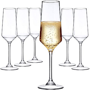 Amazing Abby - Stella - 8-Ounce Unbreakable Tritan Champagne Flutes (Set of 6), Plastic Wine Glasses, Reusable, BPA-Free, Dishwasher-Safe, Perfect for Poolside, Outdoors, Camping, and More