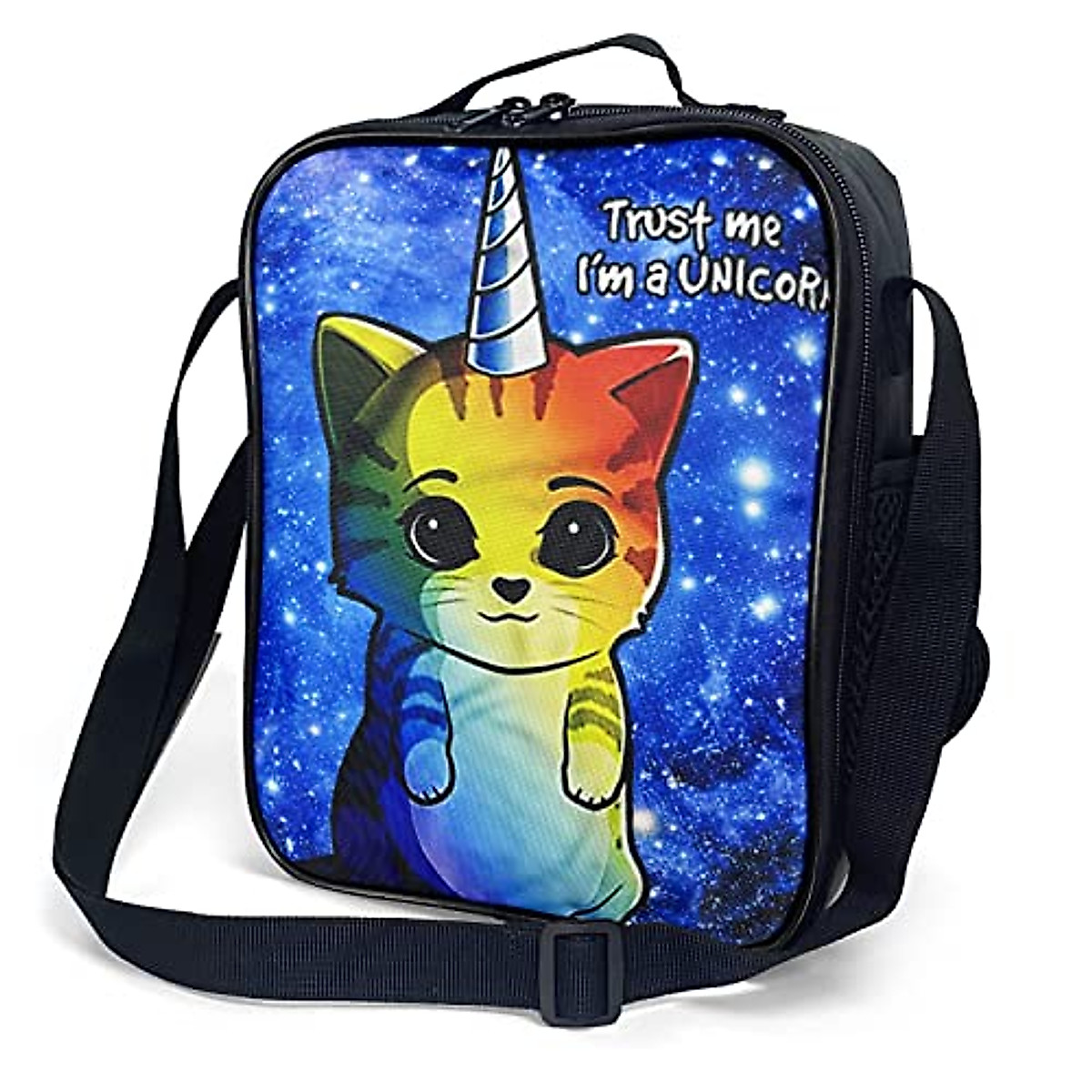 Insulated Lunch Bag for Kids, Boys Girls Lunch Box, Cute Cat Lunch Bag with Shoulder Strap, School Bento Lunch Box for Kids Toddlers Teens, Aesthetic Black Reusable Cooler Thermal Meal Tote Kit