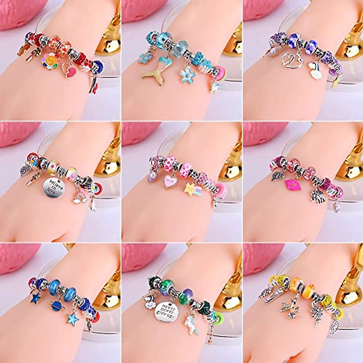 AIPRIDY Charm Bracelet Making Kit,DIY Craft for Girls, Unicorn Mermaid Crafts Gifts Set for Arts and Crafts for Girls Teens Ages 6-12 (150 Pieces)